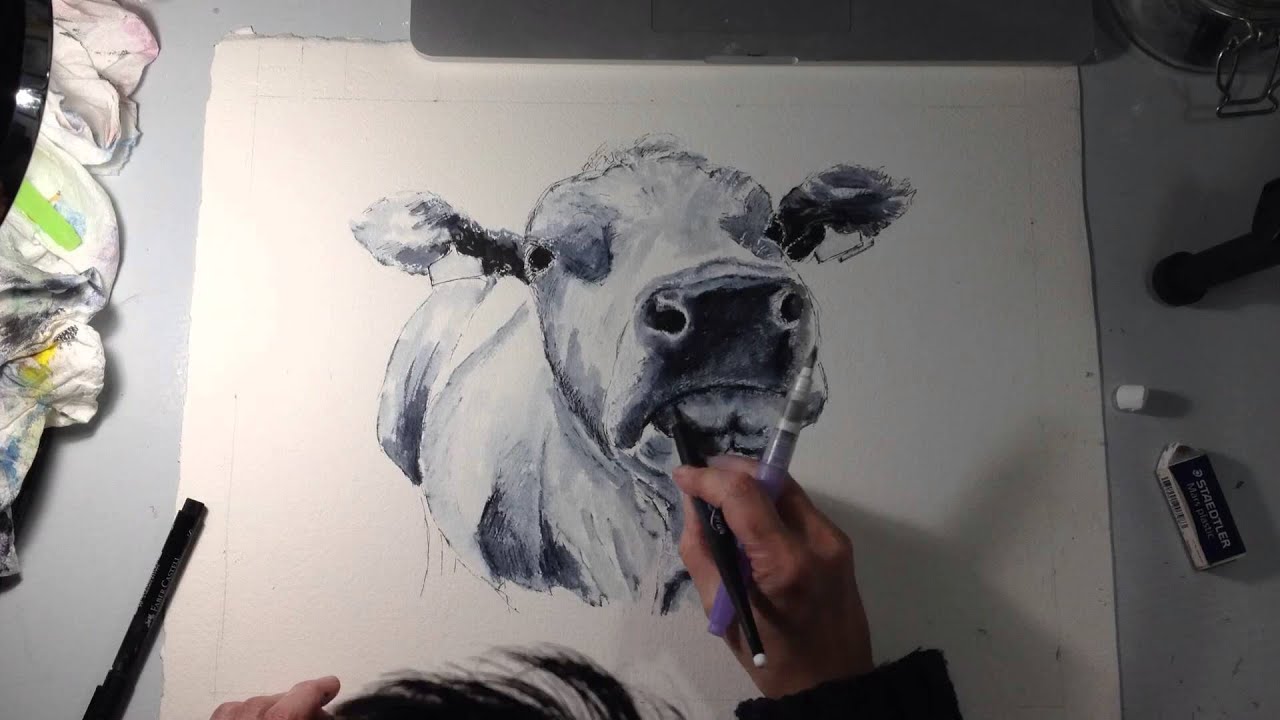 Watch pen and ink painting of a cow (stop motion) - YouTube