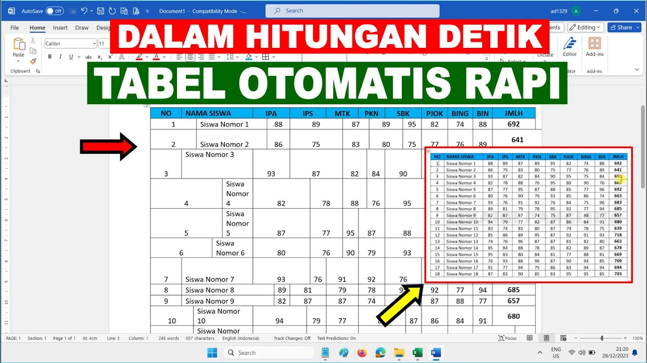 Dalam Hitungan Detik Tabel Yang Berantakan di Ms Word Otomatis Menjadi ...