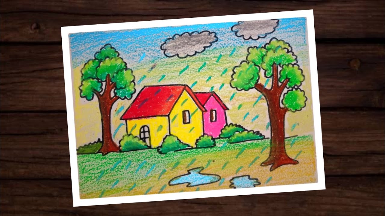 Rainy season 😀 | how to draw beautiful rainy day drawing | for kids ...