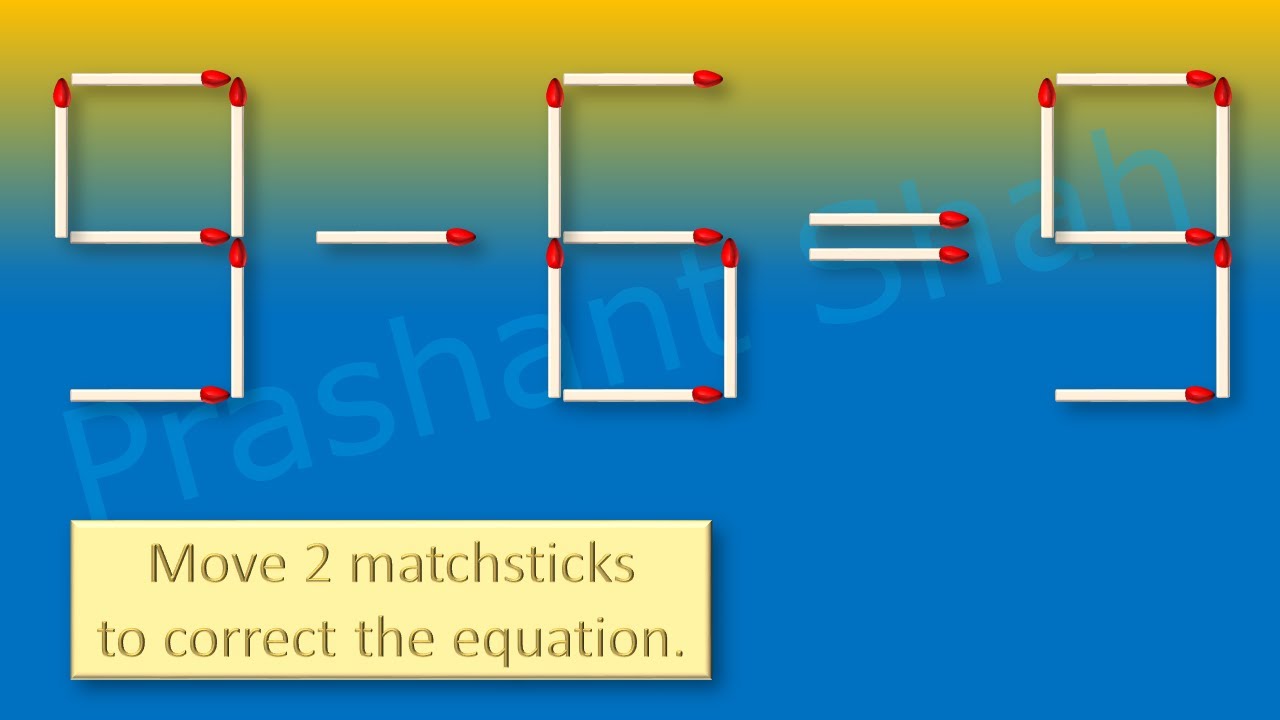 Matchstick Puzzle 9-6=9 - YouTube