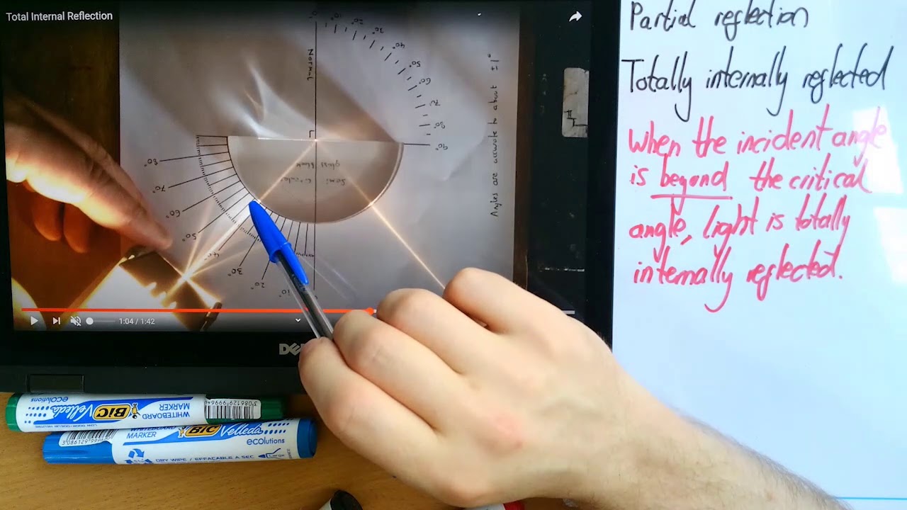 Total internal reflection in a D block - YouTube