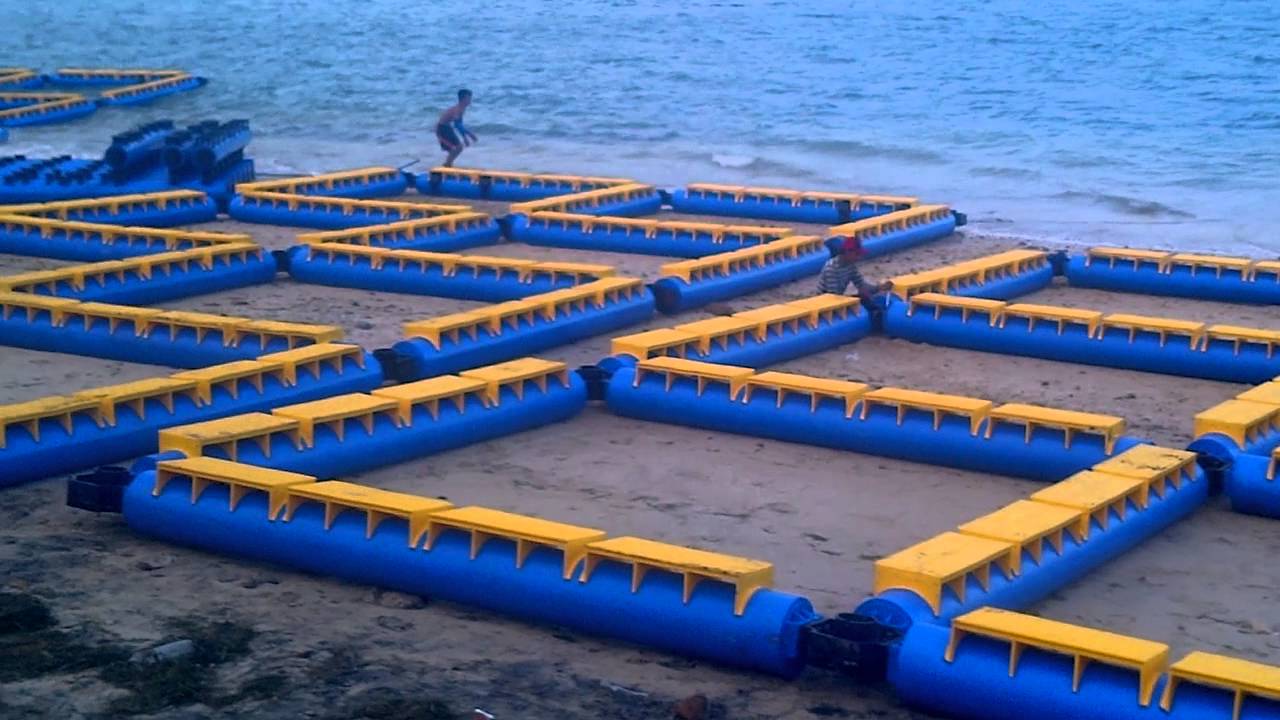 Perakitan KJA di pantai - YouTube