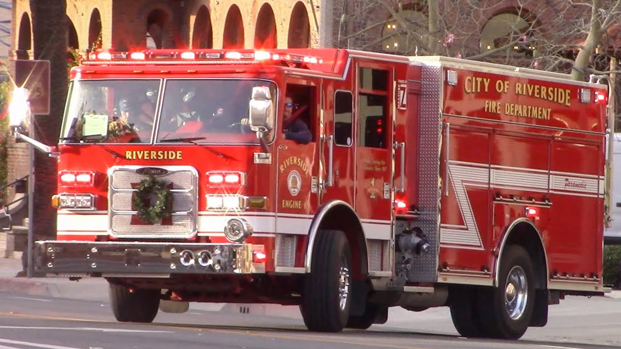 (New Engine + Air Horn) Riverside City Fire Dept. Battalion 1 & Engine ...