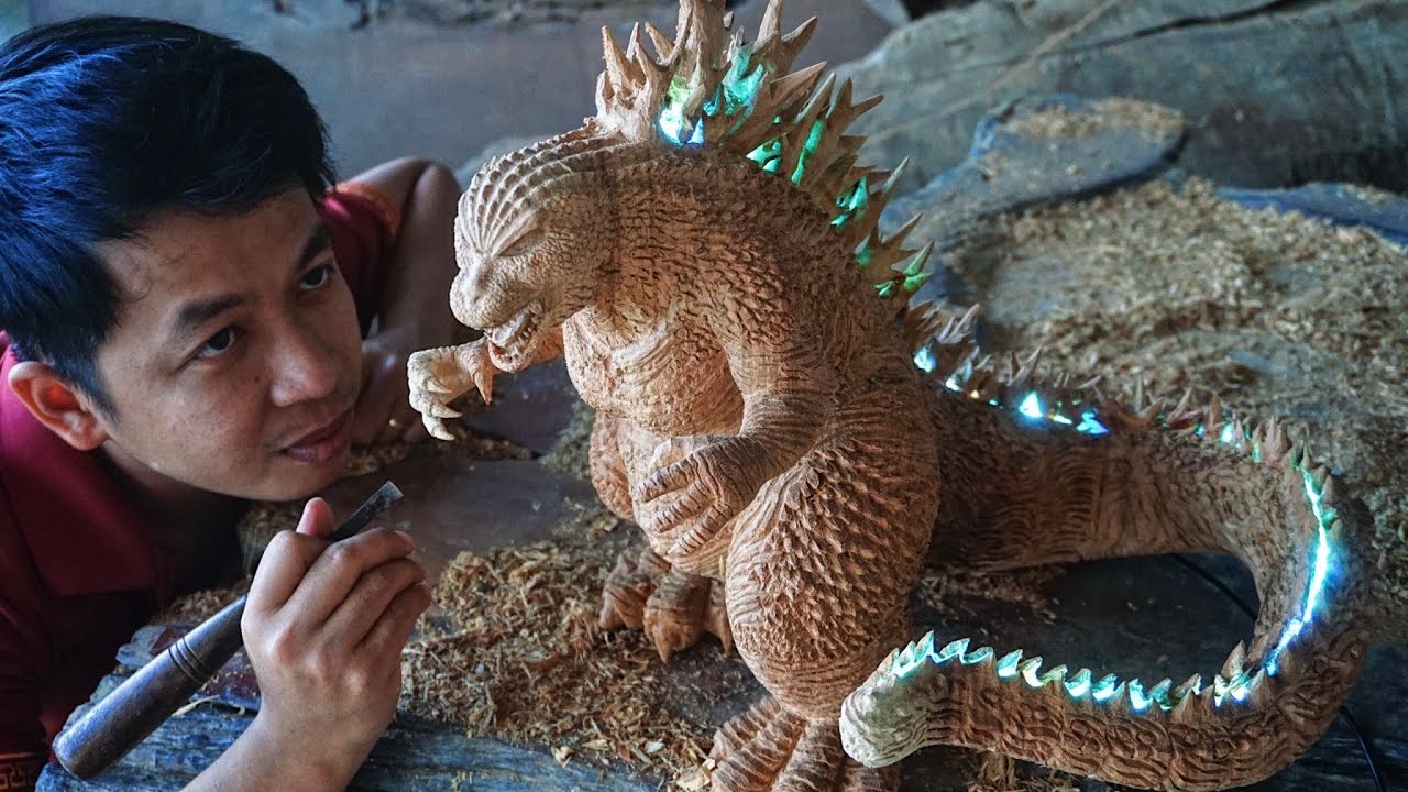 How to Carve Godzilla - Minus One with a Glowing Spines | Amazing ...