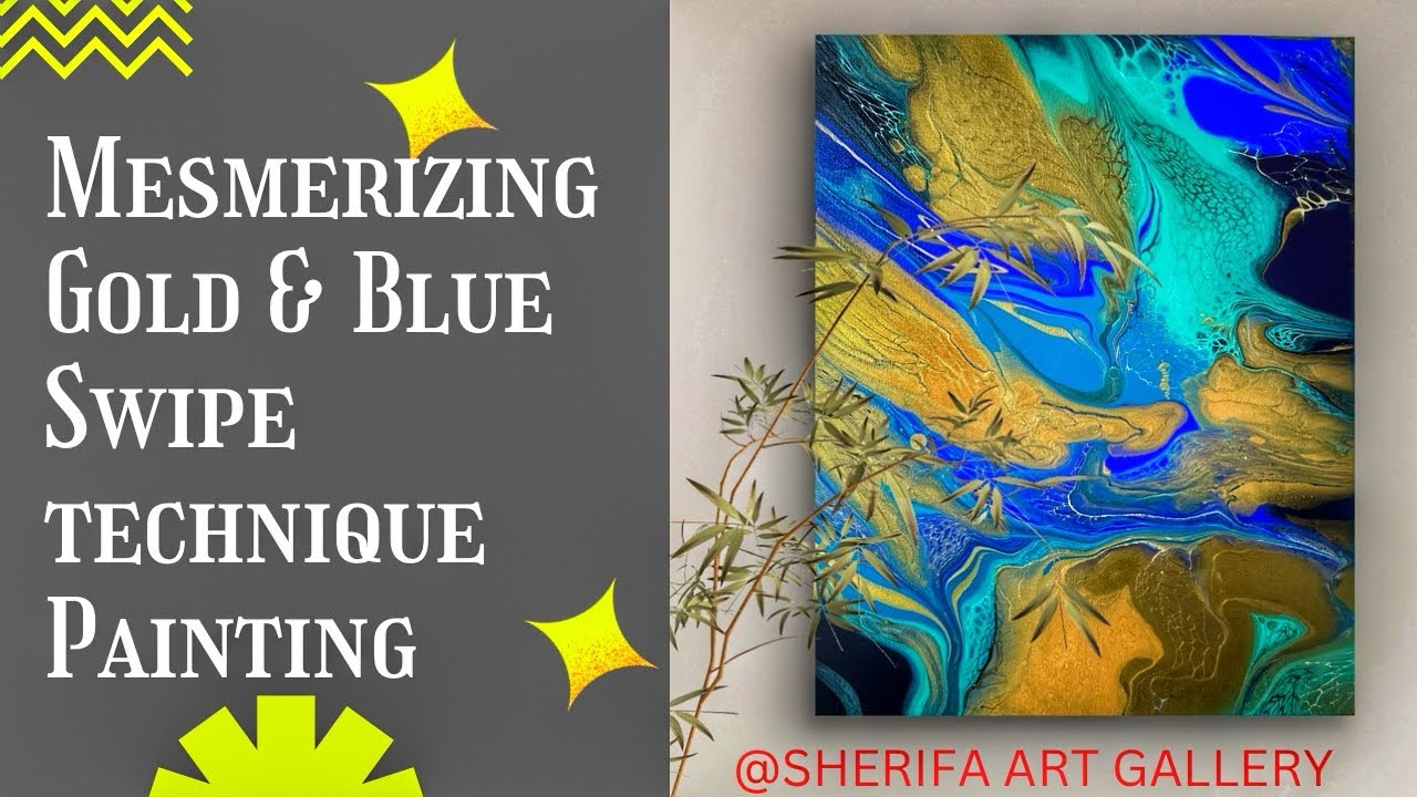 Mesmerizing Gold & Blue Swipe Pour Painting | Acrylic Fluid Art Swipe ...