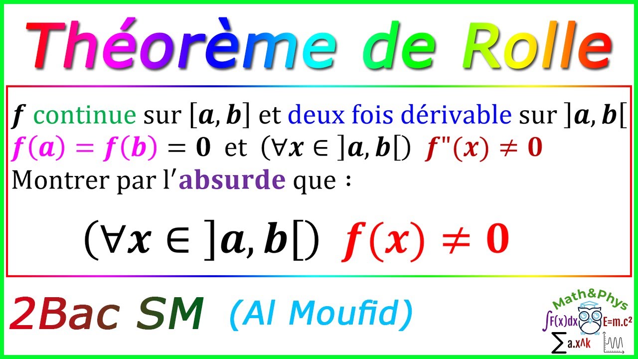 Théorème de Rolle - La Dérivation - 2 Bac SM - [Exercice 7] - YouTube