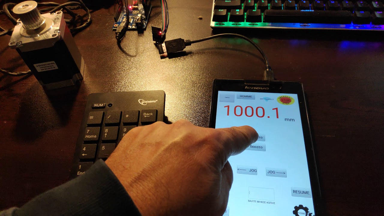 Android GRBL one axis WIFI/USB app for length stop meter - YouTube