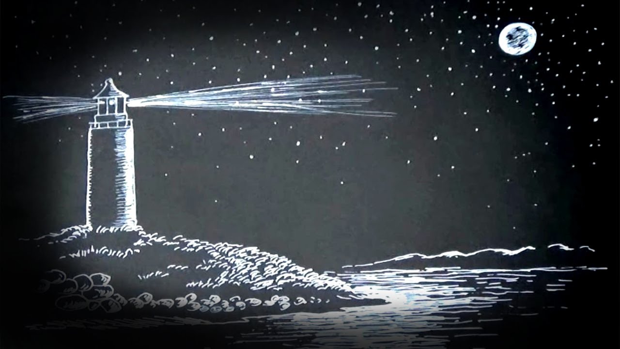 Lighthouse At Night Drawing