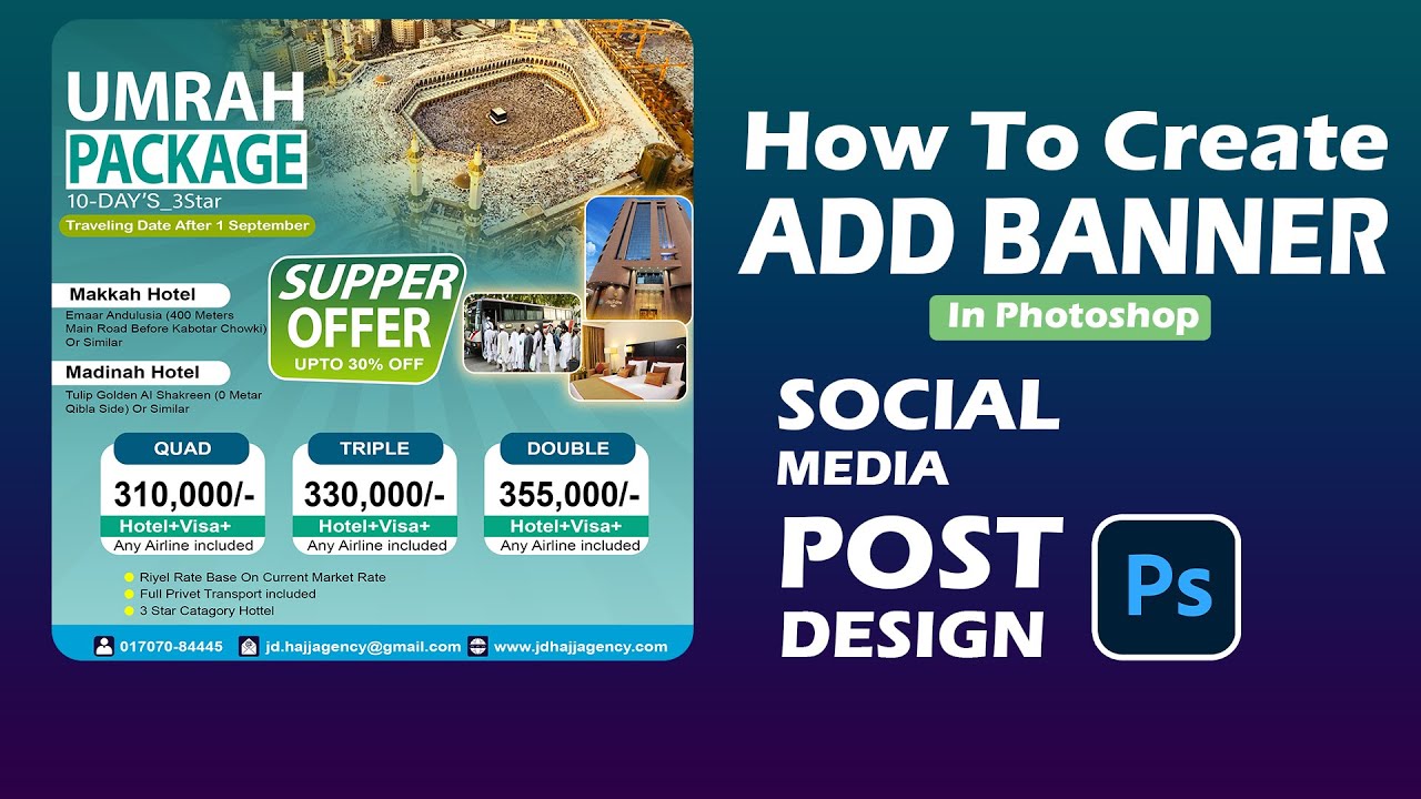 How to create Add Banner design in photoshop. Hajj Umrah Add Banner ...