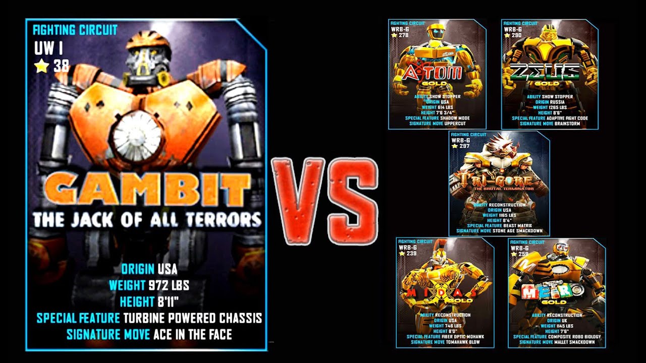 Real Steel WRB FINAL Gambit VS GOLD ROBOTS Series of fights NEW ROBOT ...