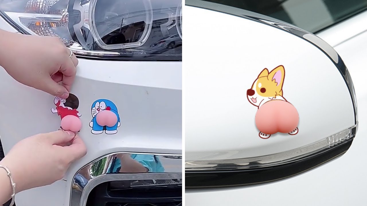 Car Anti-collision Cartoon Sticker Review - 3D Cute Butt - YouTube