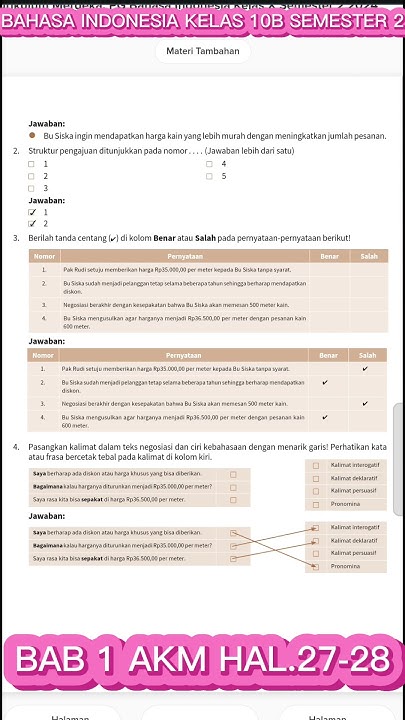 BAHASA INDONESIA KELAS 10B SEMESTER 2 BAB 1 AKM HAL.27-28 - YouTube