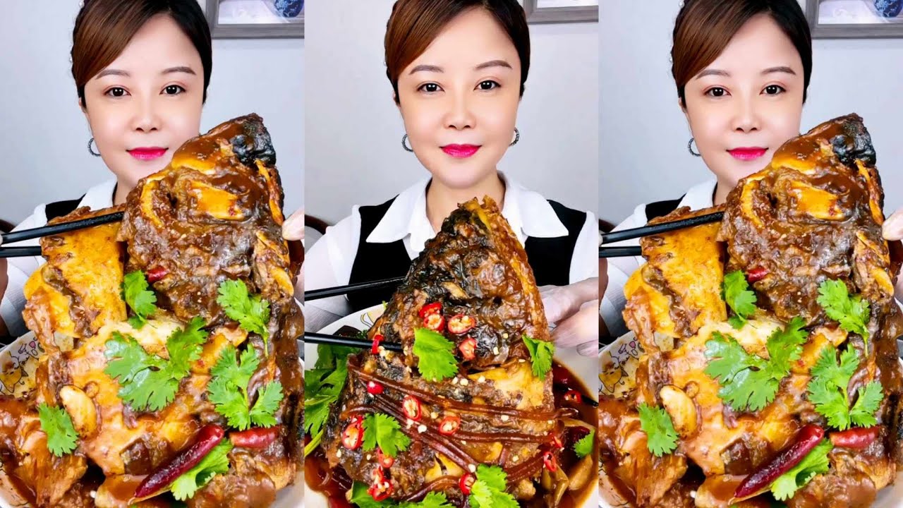 Asmr Eating Spicy Big Fish Head Mukbang | Fish Head Fry | Fish Head ...