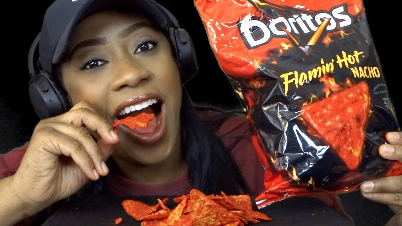 ASMR Flaming Hot Doritos Crunchy, Gulping Sounds - YouTube