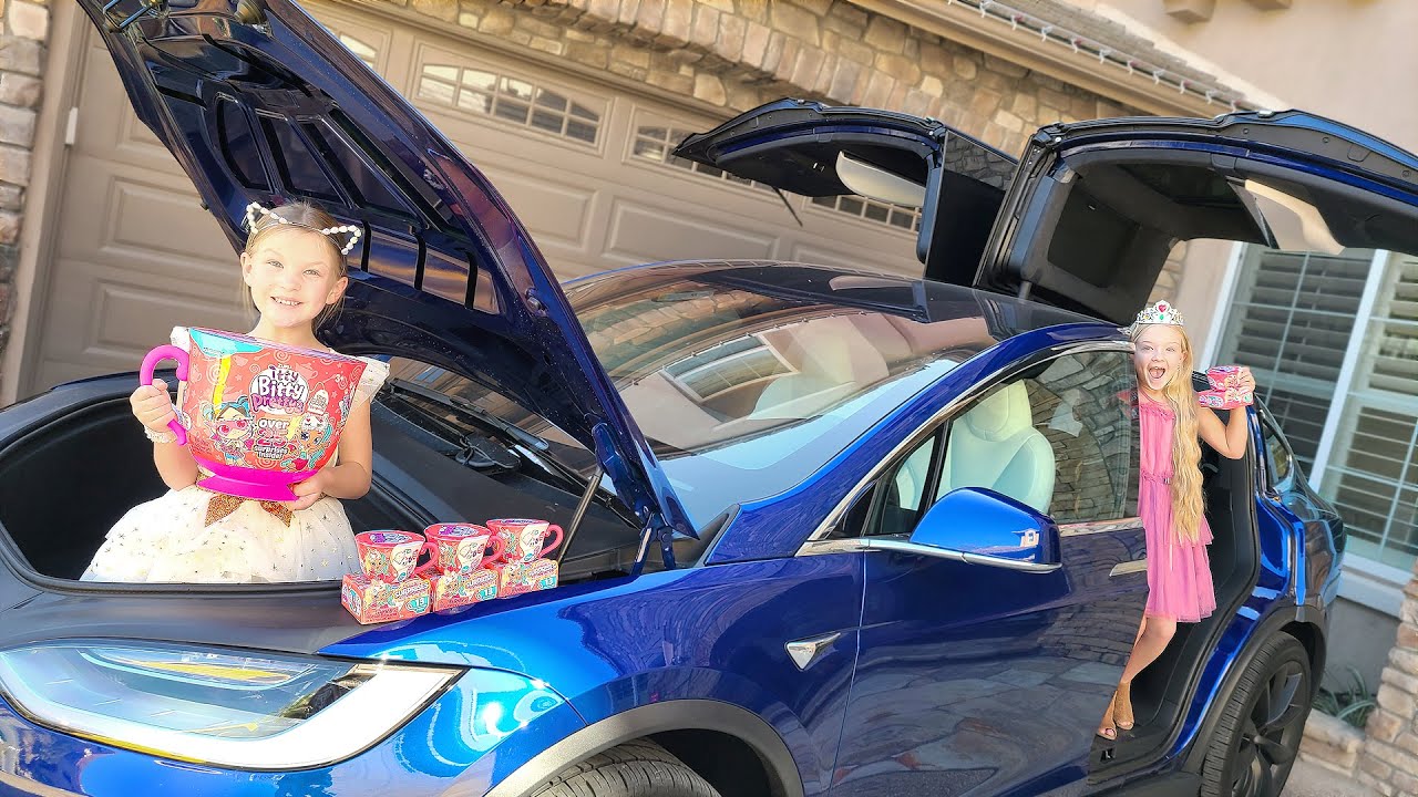 Having a Tea Party in Our Mom's Tesla!!! - YouTube