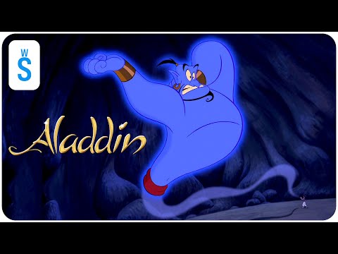 Aladdin (1992) | Scene: Aladdin rubs the lamp, from which the Genie emerges
