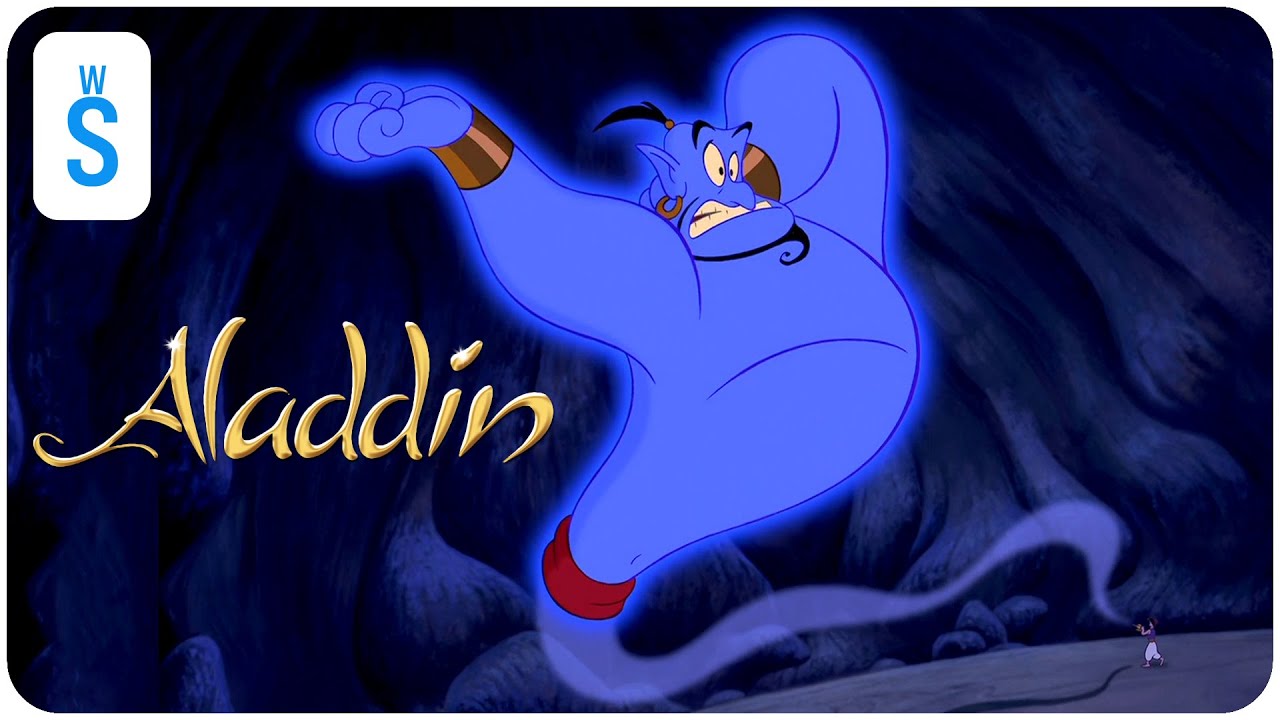 Aladdin (1992) | Scene: Aladdin rubs the lamp, from which the Genie ...