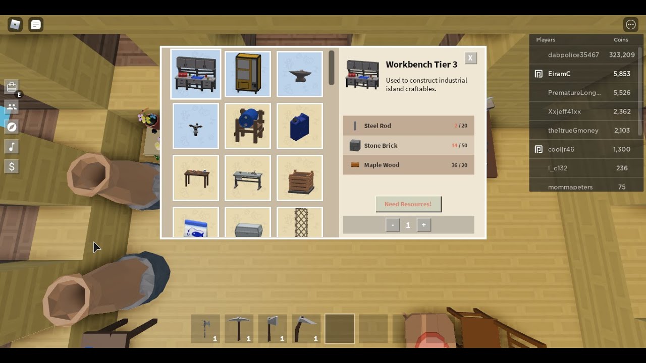 Farming Iron to get the Tier 3 Workbench in ROBLOX Skyblock! - YouTube