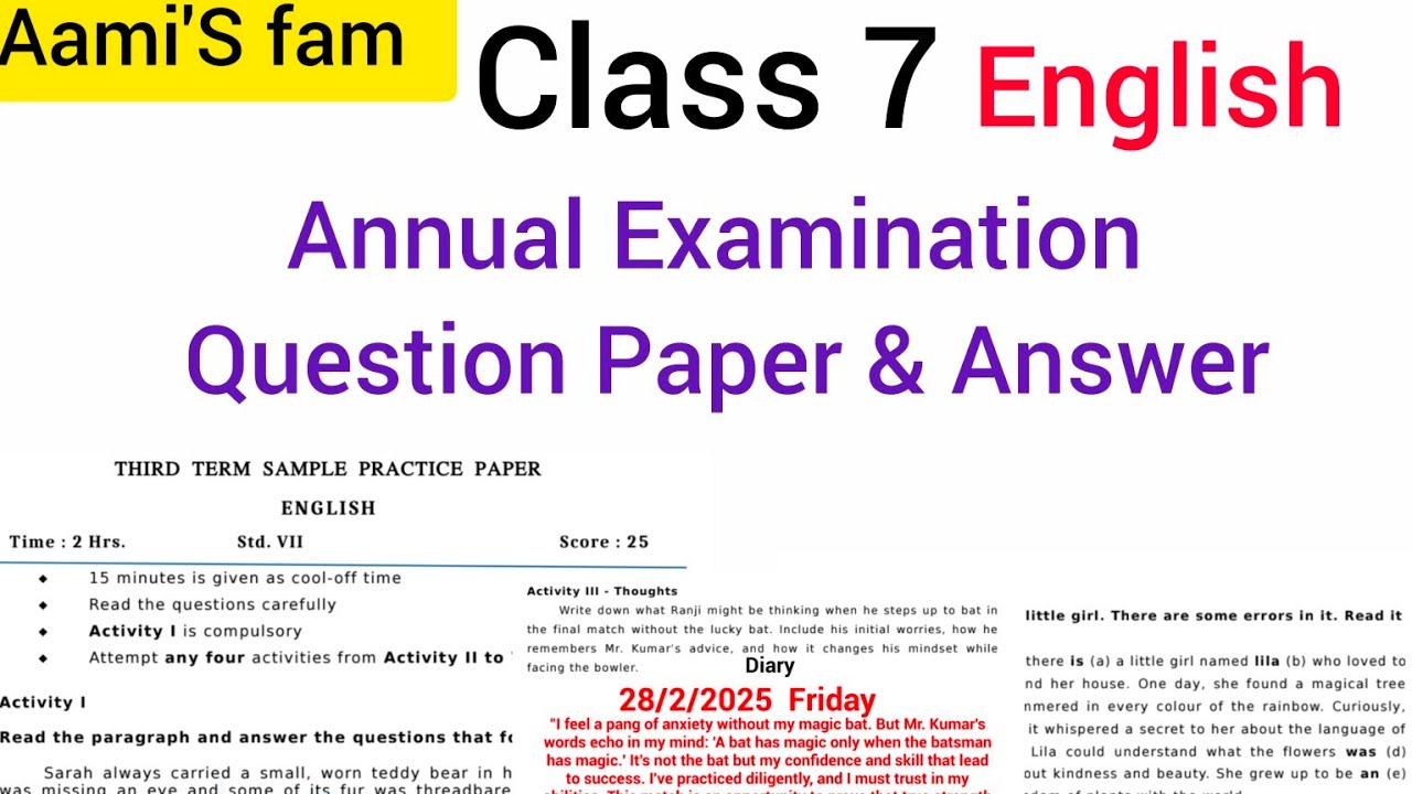 Class 7-English-Annual Examination Question Paper and Answers - YouTube