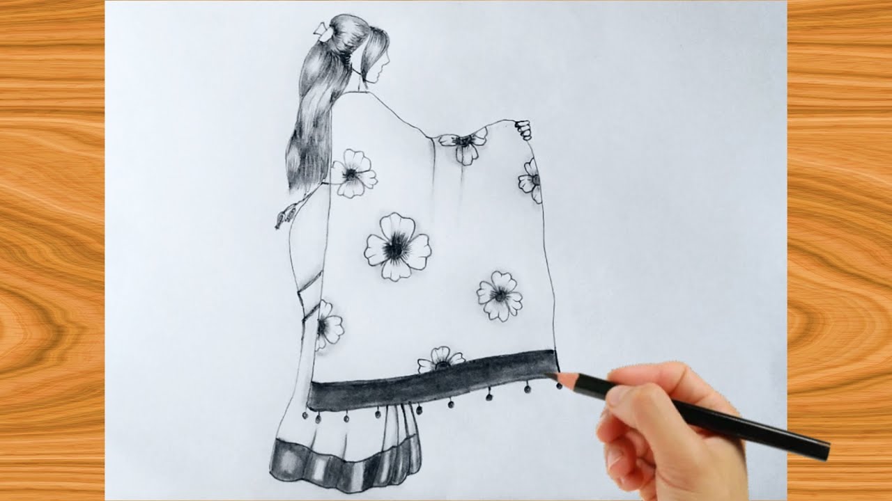 How to draw a Traditional Girl backside-Drawing easy || Pencil sketch ...