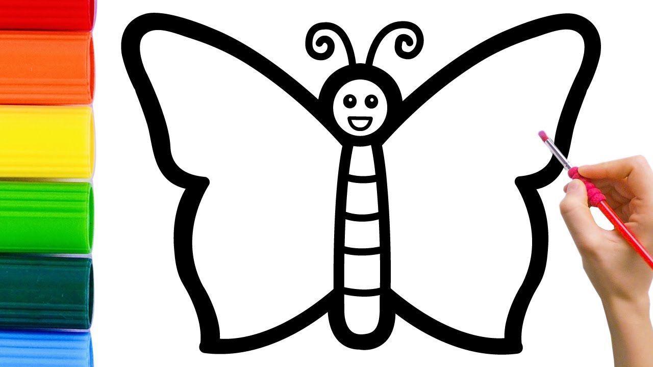 How To Draw Butterfly with Rainbow Colors for Kids - YouTube