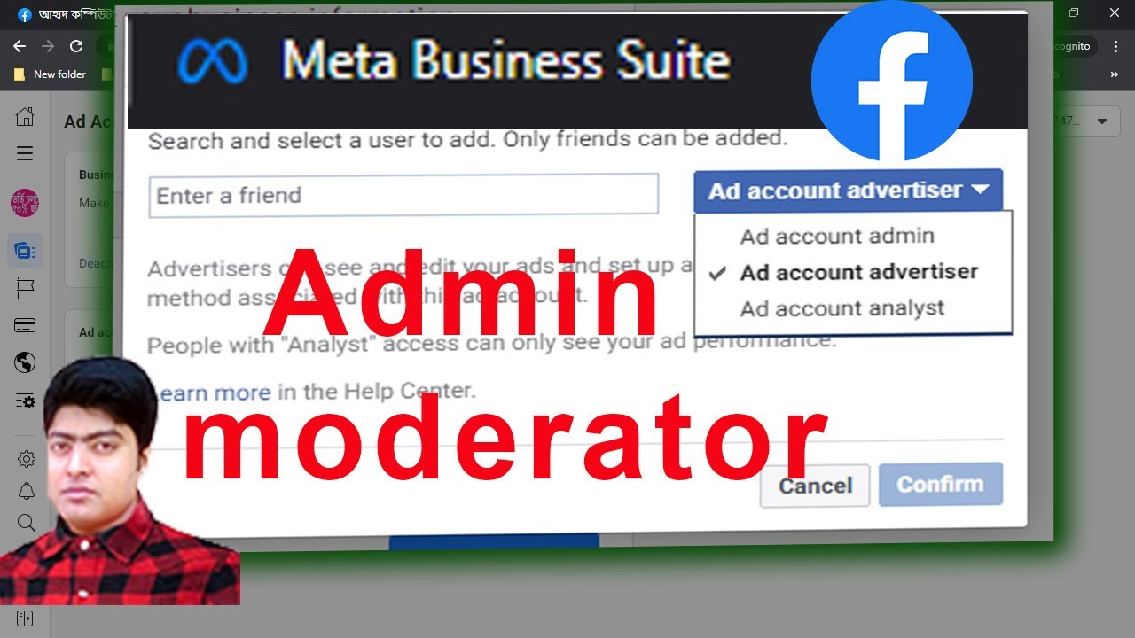 Admin moderator Add in Facebook Page Meta Business Suite II how ad ...