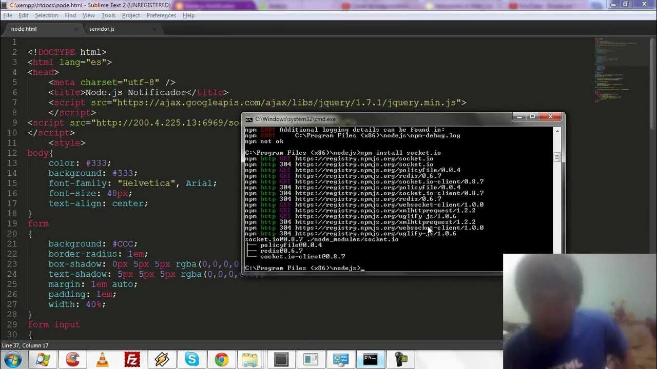 instalando node.js y socket.io en windows 7 - YouTube