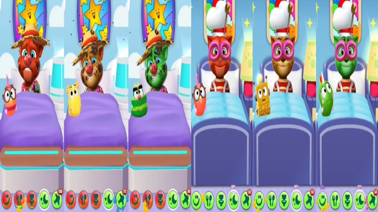 3 Colors Red Vs Yellow Vs Green My Talking Tom 2 Vs My Talking Tom 3 ...