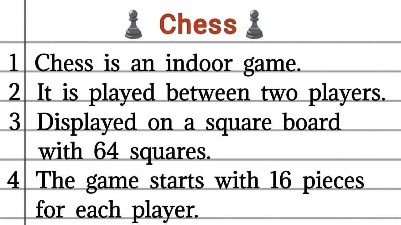 10 Lines on Chess ♟️♟️ | Eassy on chess ♟️in English - YouTube