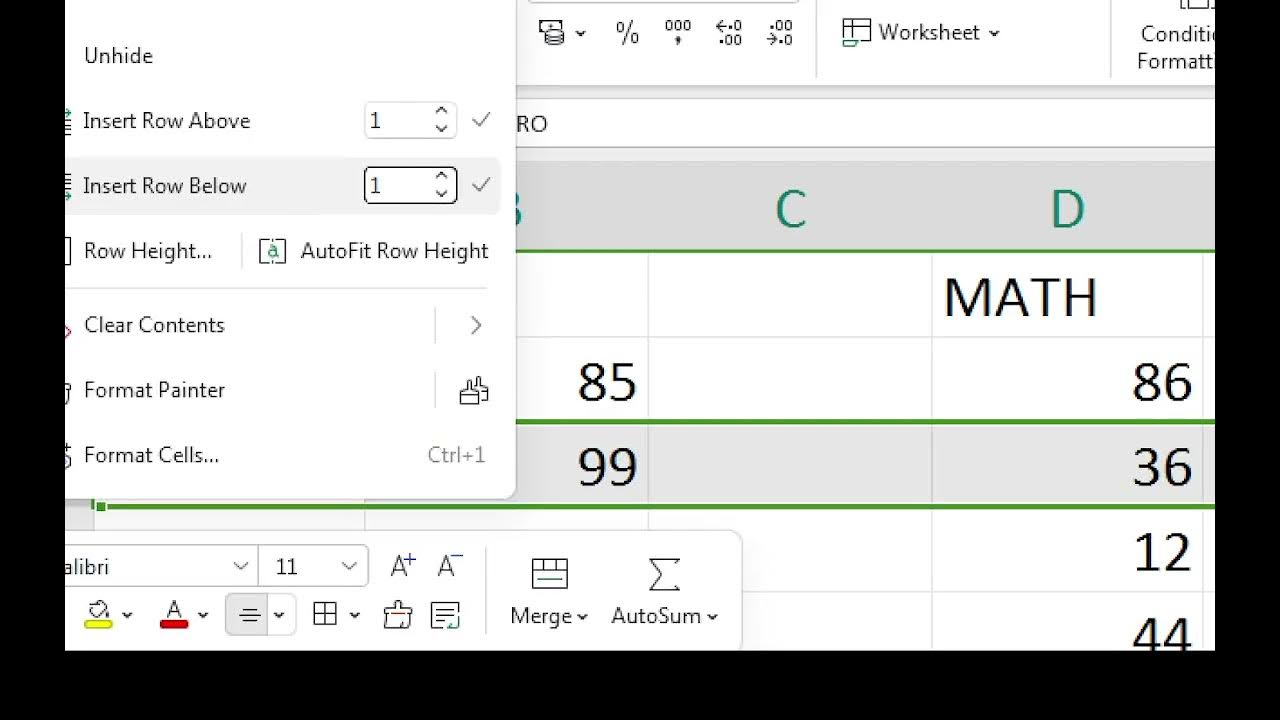 Excel | Insert Row | Column | Sheet | Delete Row | Column - YouTube