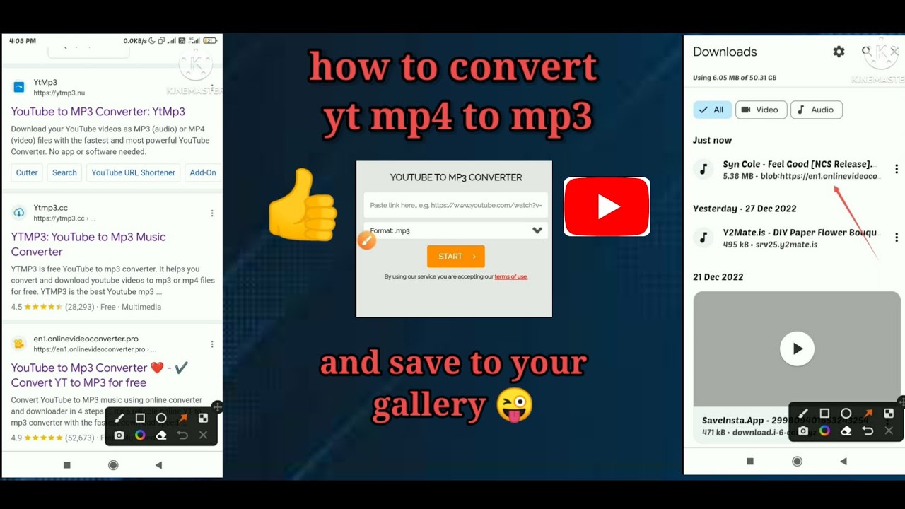 how to convert yt mp4 to mp3 and save to your gallery .#youtube # ...