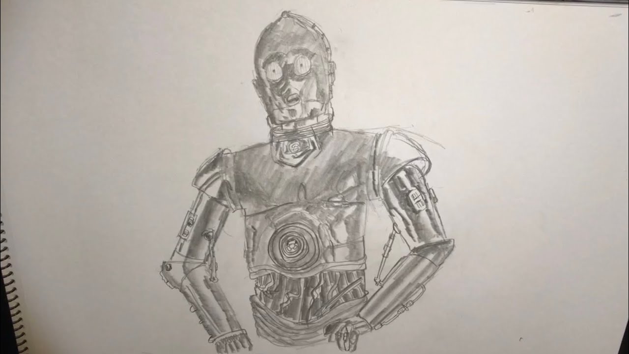 How to draw C-3PO from Star Wars! Easy drawing of Threepio from Star ...