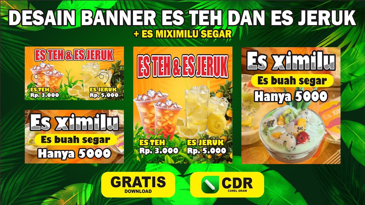 FREE CDR - DESAIN BANNER ES TEH DAN ES JERUK - YouTube