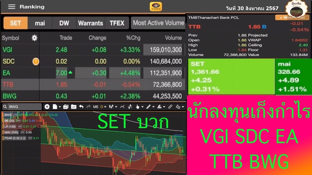 หุ้นเด็ด SET บวก นักลงทุนเก็งกำไร VGI SDC EA TTB BWG วันที่ 28 สิงหาคม 2567 - YouTube