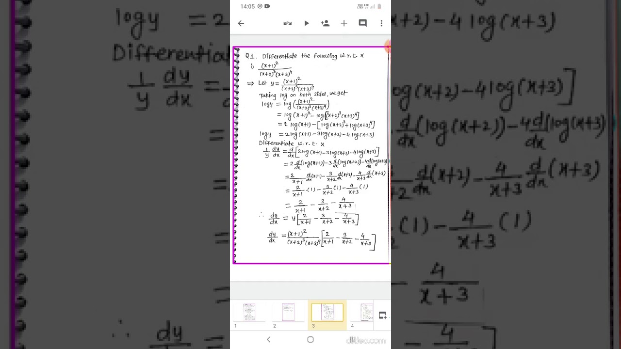 Math 12 Differentiation Logarithmic Derivative and implicit - YouTube