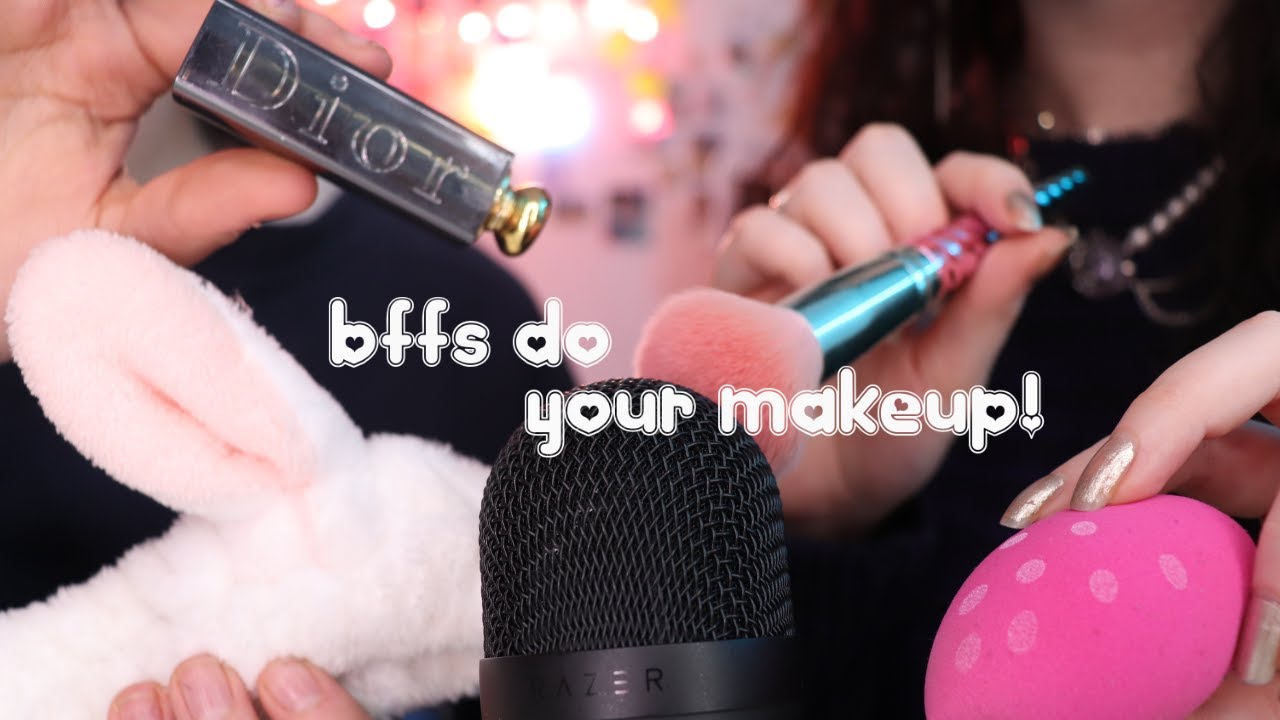 ASMR bffs do your makeup! ~ tapping, brush, spoolie, liquid sounds - YouTube