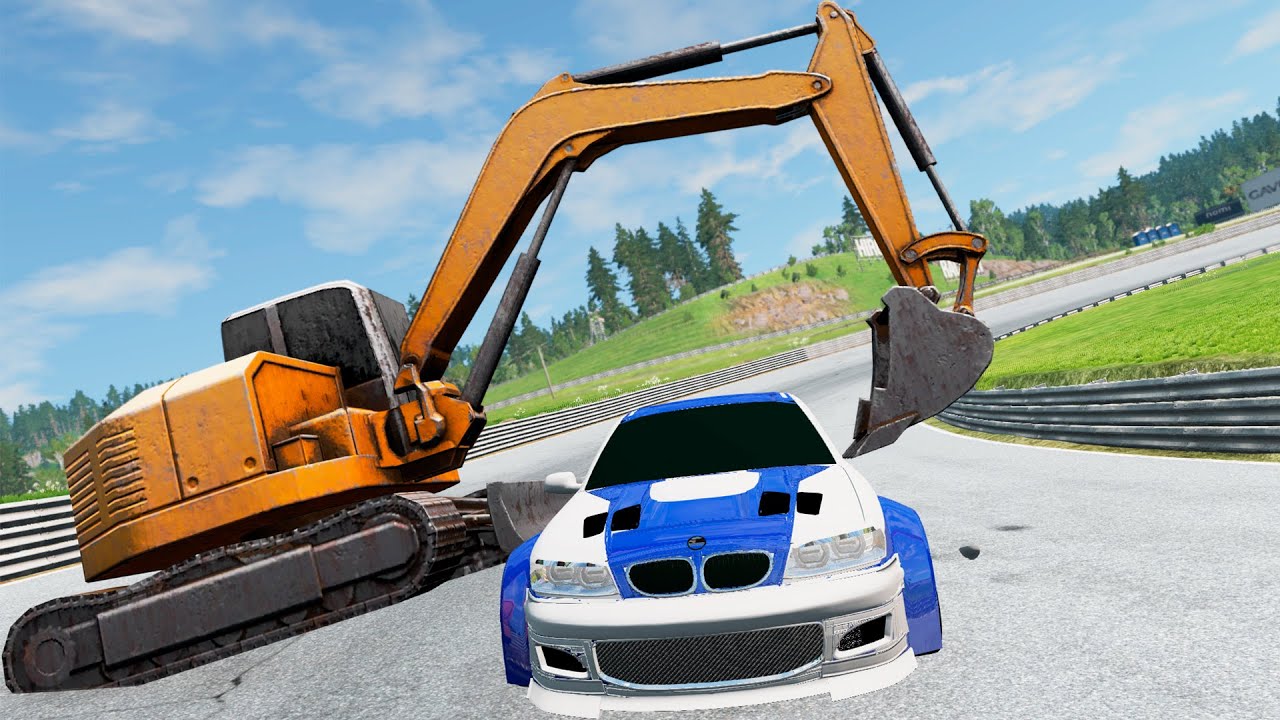 Cars Vs Excavator- BeamNG.Drive - YouTube