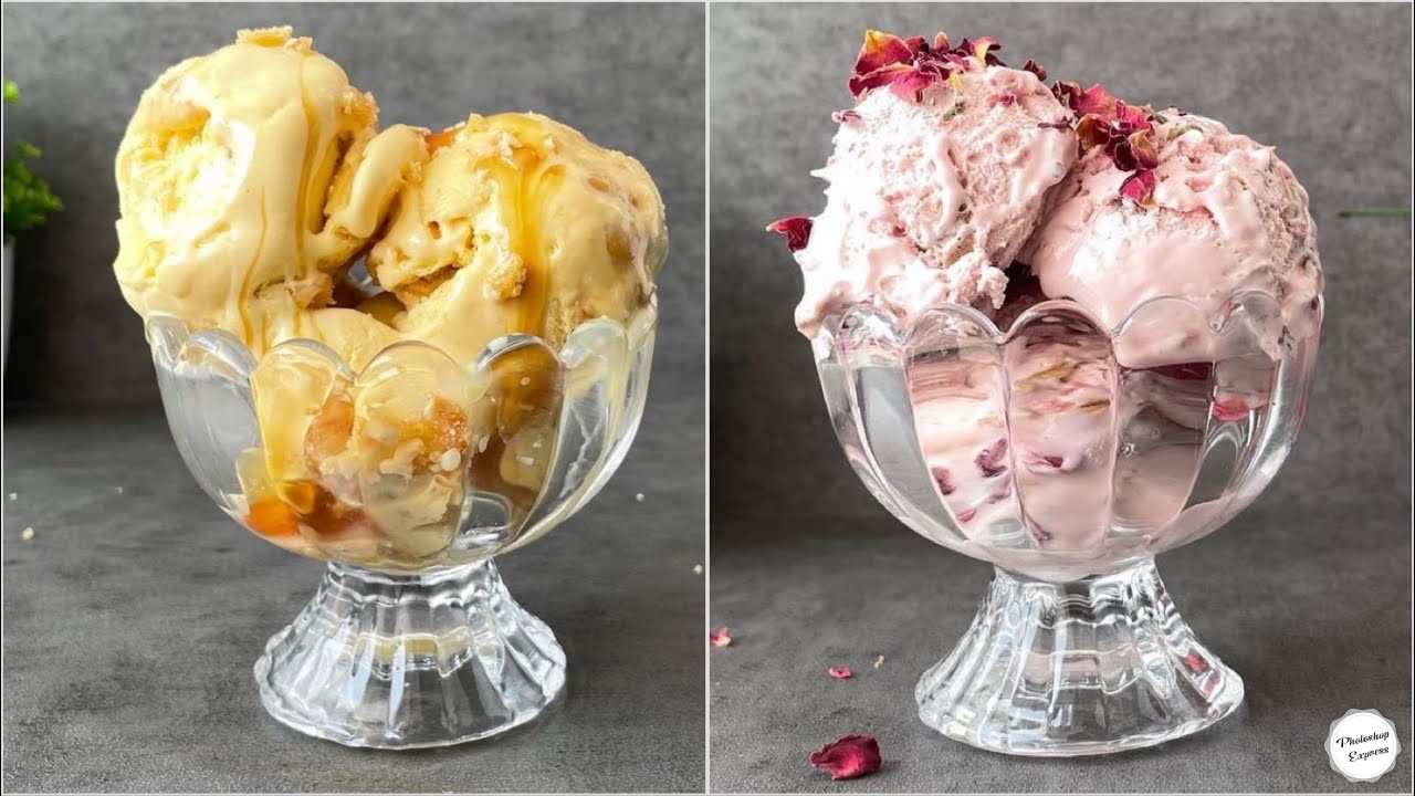 Ice cream in 2 flavours | Butterscotch Ice cream | Gulkand Ice cream ...