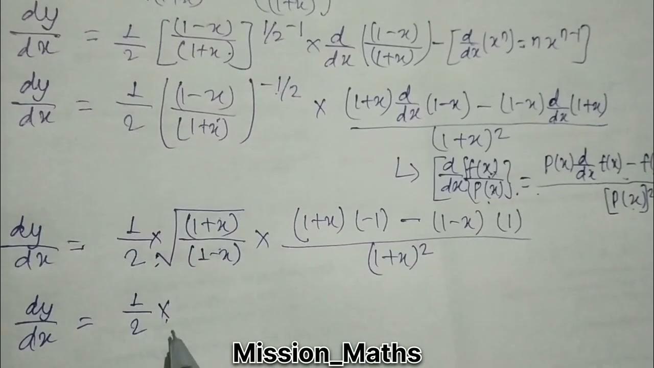 If Y=√(1-x/1+x) , Prove that (1-x^2) dy/dx+Y =0 #class12maths #differentiation @mission ...