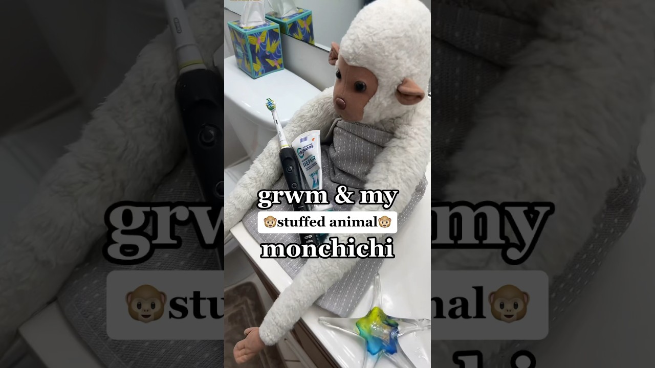 GRWM & my stuffed animal monchichi🐵this is legit a typical morning w ...