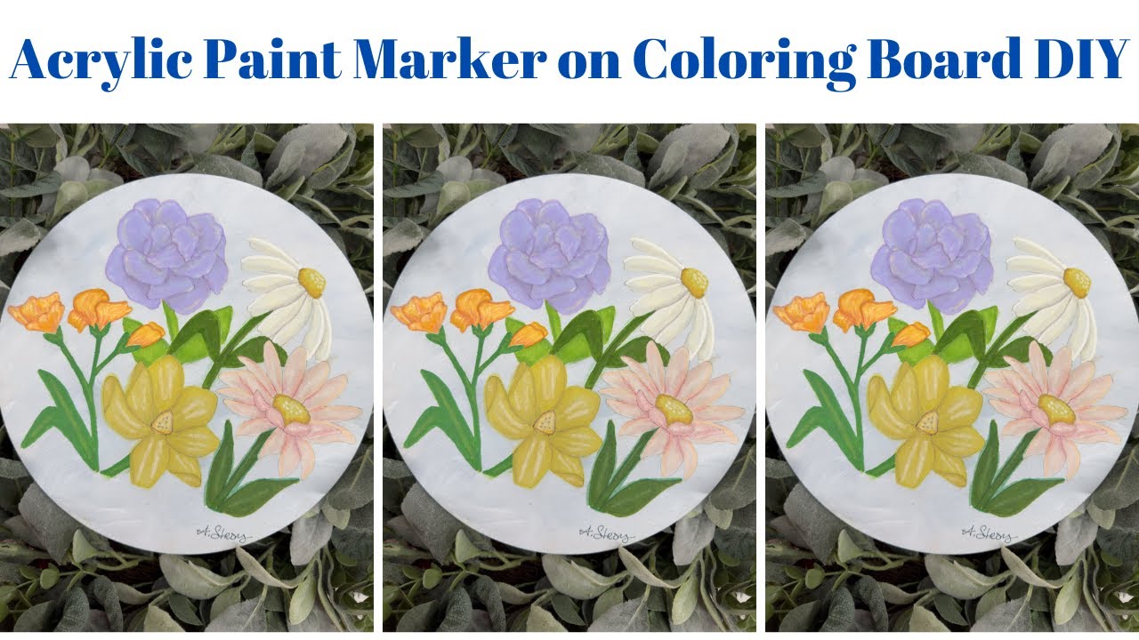 Acrylic Paint Markers Flower Bunch Coloring Board Round DIY - YouTube