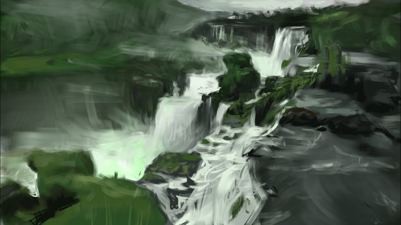 waterfall - digital drawing using SpeedyPainter - YouTube