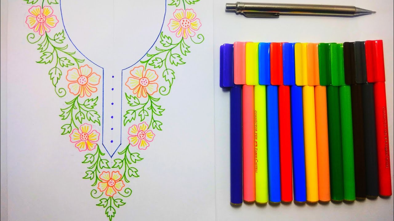 Neck design drawing for hand embroidery #3 How to draw an easy neckline ...
