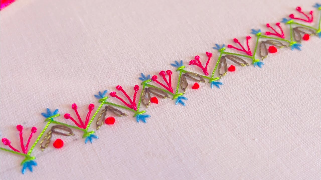 Hand embroidery borderline design |easy borderline tutorial for ...