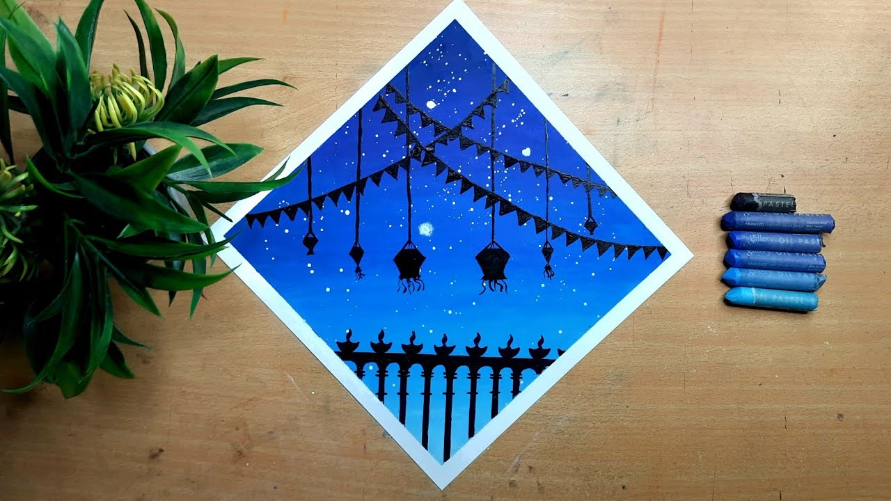 Diwali Drawing Easy | How to Draw Diwali with Oil Pastels for Beginners ...