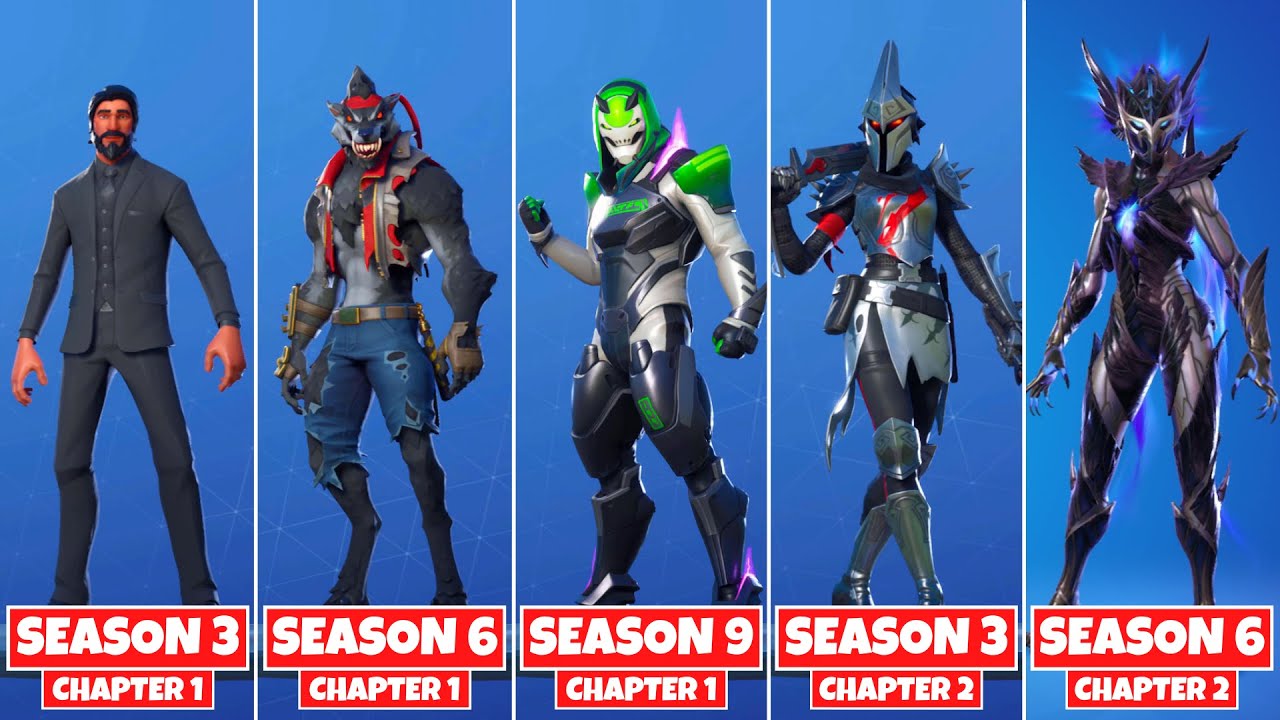 Evolution Of Fortnite Tier 100 Battle Pass Skins Chapter 1 Season 1 Chapter 2 Season 6