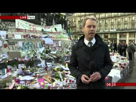 BBC news reporter breaks down during live report in Paris - YouTube