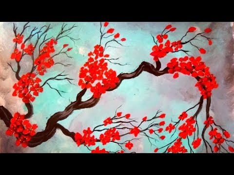 Cherry Blossom Painting I Step by step acrylic painting on canvas for ...