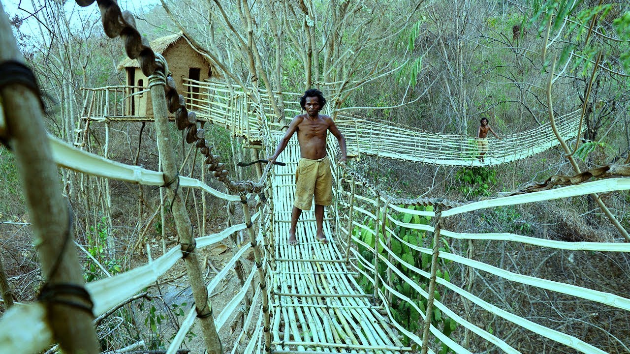 Build Most Awesome Beautiful Bamboo Sky Bridge On The Tree - YouTube
