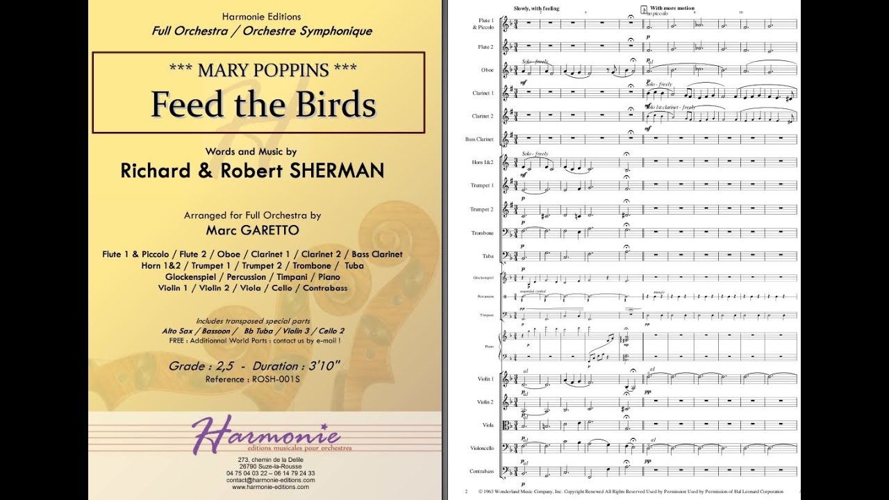 Mary Poppins FEED THE BIRDS arranged for Full Orchestra - Partitions ...